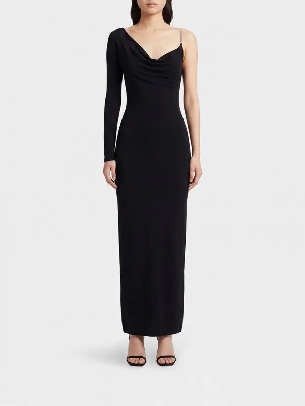 Elisabetta Franchi Jersey One Shoulder Maxi Dress With Slit - Black