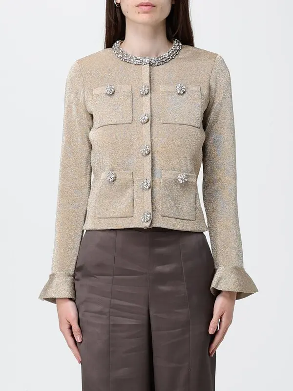 SELF-PORTRAIT Lurex Cardigan With Crystal Embellishments - Gold