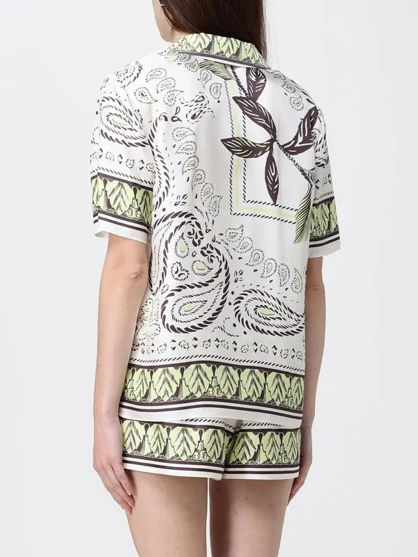 Tory Burch Silk Ethnic Print Short Sleeve Shirt