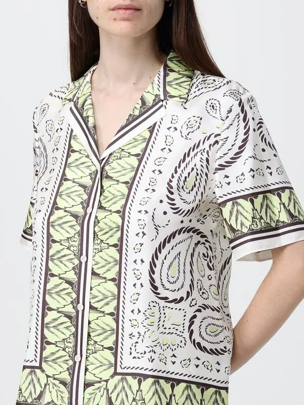 Tory Burch Silk Ethnic Print Short Sleeve Shirt