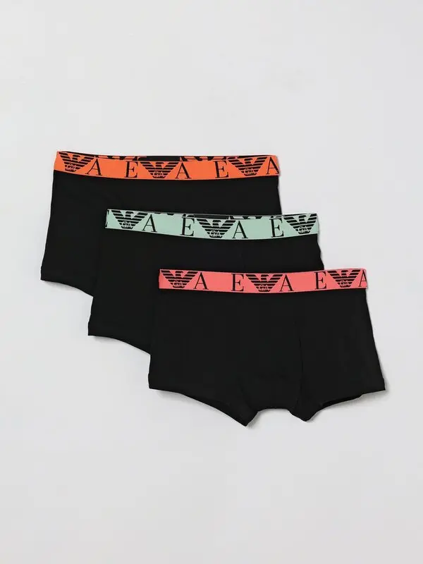 Emporio Armani Set Of 3 Boxer Briefs In Stretch Cotton With Jacquard Logo - Black 1