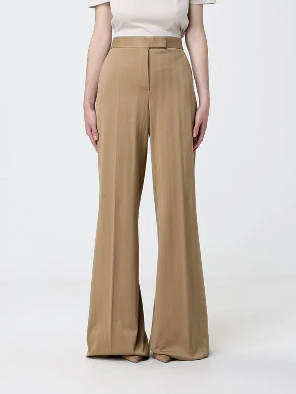 Max Mara Pinstriped Cotton Flared Trousers - Beige