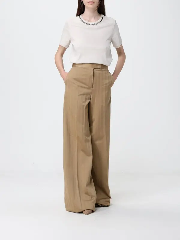 Max Mara Pinstriped Cotton Flared Trousers - Beige