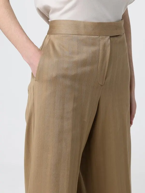 Max Mara Pinstriped Cotton Flared Trousers - Beige