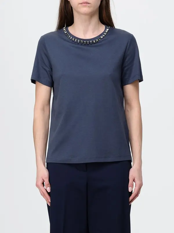 Max Mara Embellished Cotton Blend T-shirt - Blue