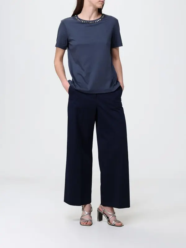 Max Mara Embellished Cotton Blend T-shirt - Blue