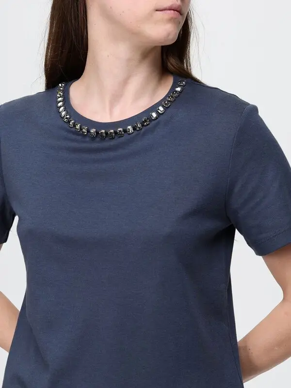 Max Mara Embellished Cotton Blend T-shirt - Blue