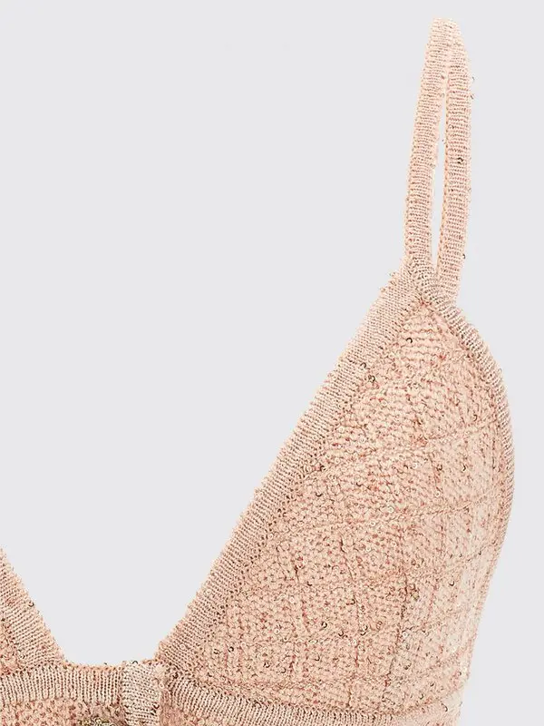 Alessandra Rich Slim Fit V-neck Knit Top With Thin Straps - Pink