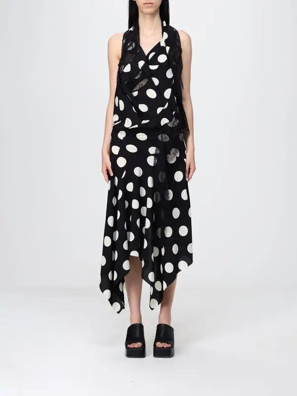 Junya Watanabe Polka Dot Asymmetric Midi Dress - Black