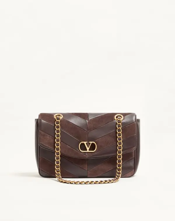 Valentino Garavani Djuna Medium Chain Bag In Suede And Nappa - Ebony