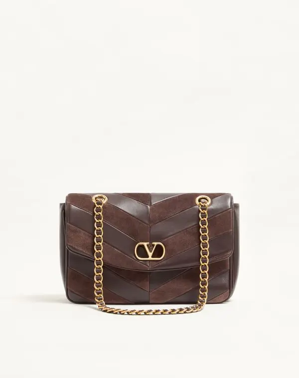 Valentino Garavani Djuna Medium Chain Bag In Suede And Nappa - Ebony