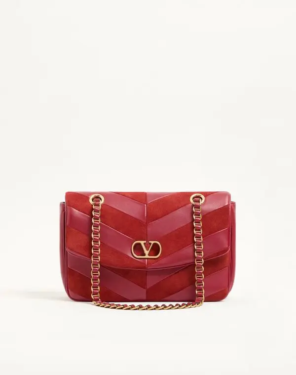 Valentino Garavani Djuna Medium Chain Bag In Suede And Nappa - Red
