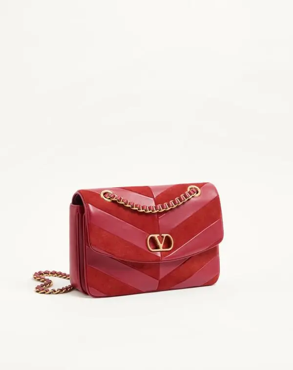 Valentino Garavani Djuna Medium Chain Bag In Suede And Nappa - Red