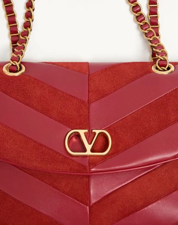 Valentino Garavani Djuna Medium Chain Bag In Suede And Nappa - Red
