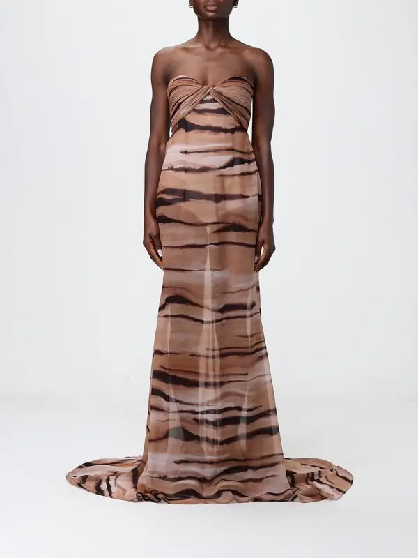 Elisabetta Franchi Long Animal Print Chiffon Dress