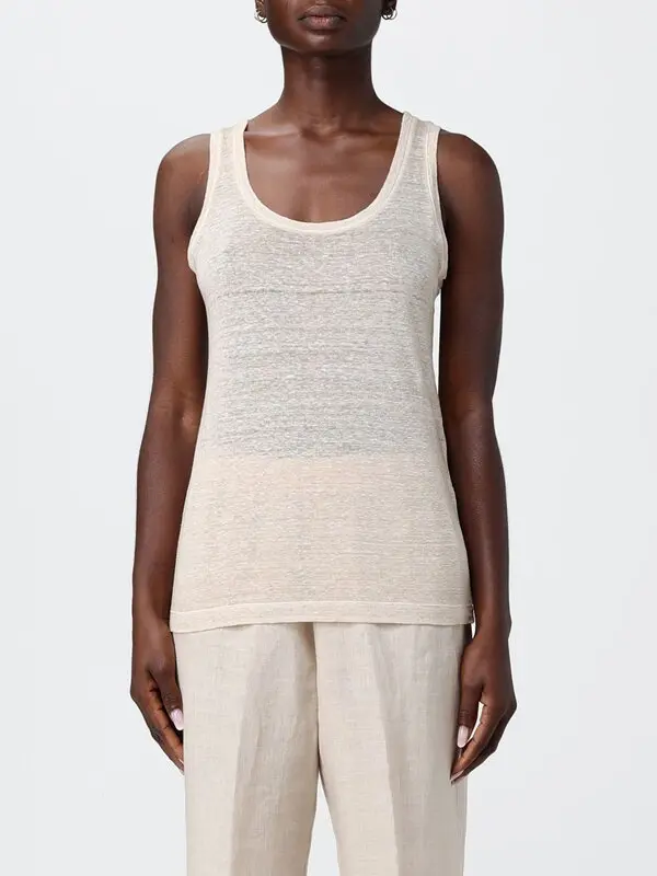 120% Lino Sleeveless U-neck Top - Ecru