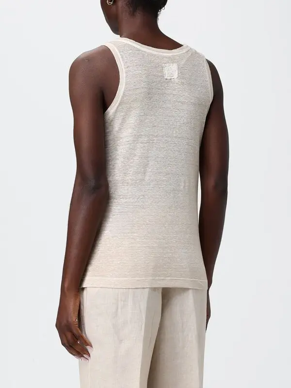 120% Lino Sleeveless U-neck Top - Ecru