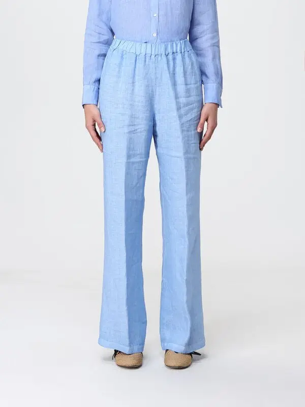 120% Lino Beige Linen Flared Trousers - Avion