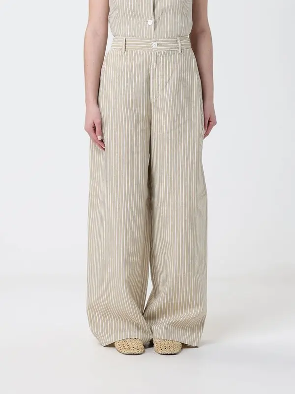 120% Lino Striped Wide-leg Linen Trousers - Rope