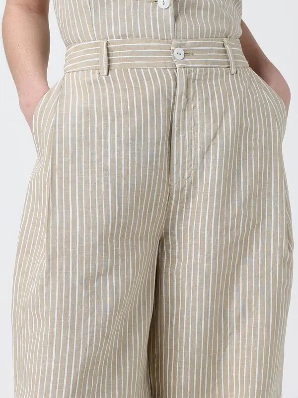 120% Lino Striped Wide-leg Linen Trousers - Rope