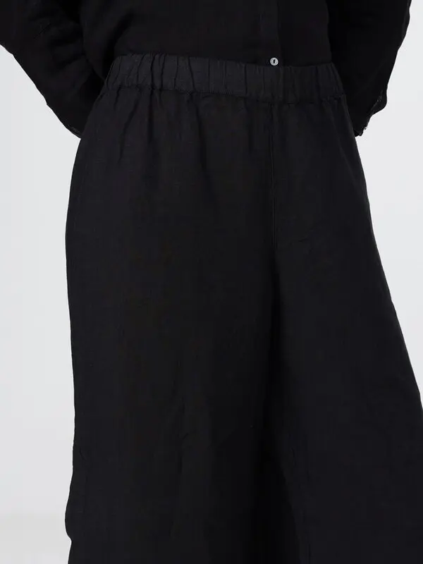 120% Lino Wide Leg Linen Trousers - Black