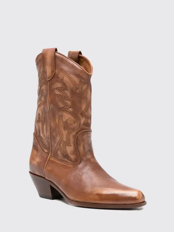 VIC MATIE Leather Boots With Contrast Stitching - Brown