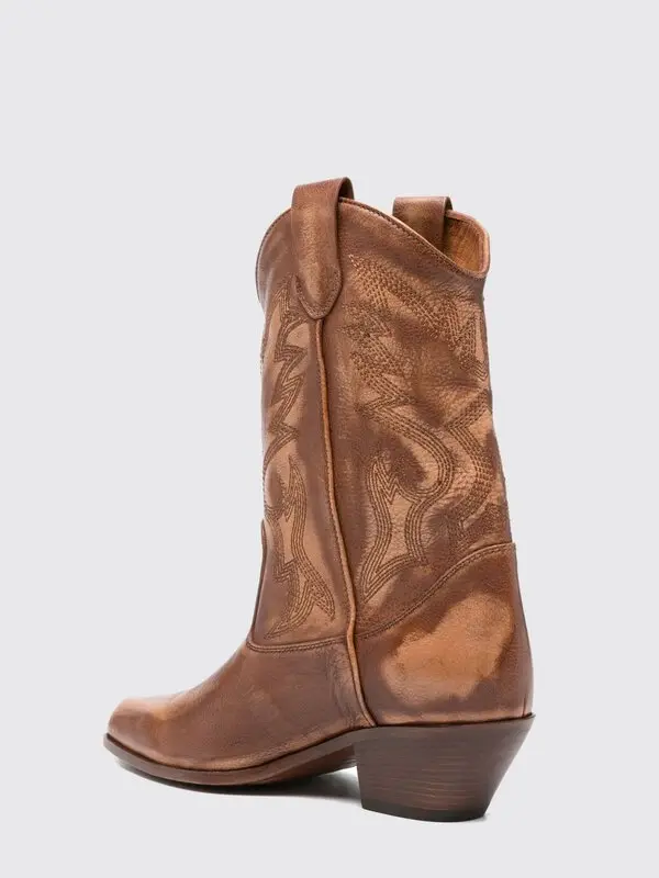 VIC MATIE Leather Boots With Contrast Stitching - Brown