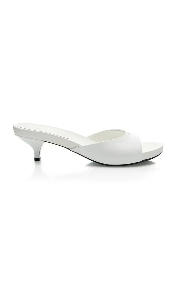 Prada Mid Heel Leather Sandals - White
