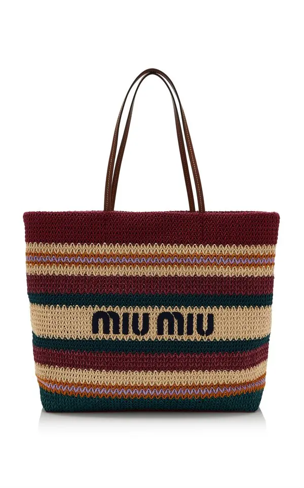 Miu Miu Raffia-effect Woven Tote Bag - Stripe