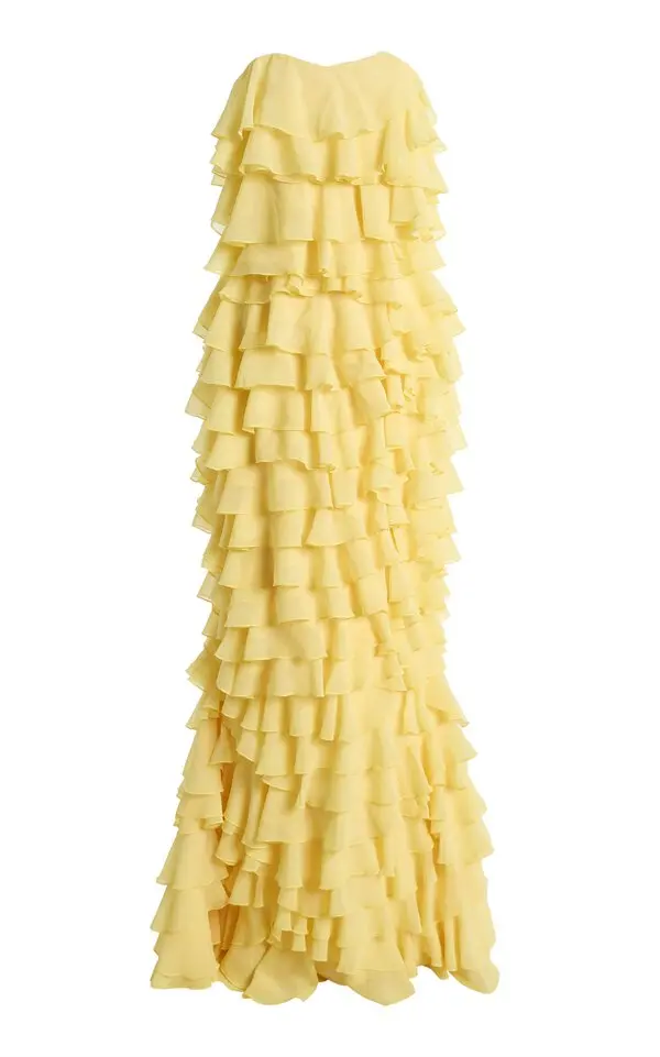 GRETA CONSTANTINE Plover Strapless Tiered Chiffon Maxi Dress - Yellow