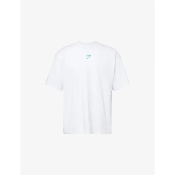 GYMSHARK Power Logo-print Cotton-blend T-shirt - Gs White/gs Brand Blue