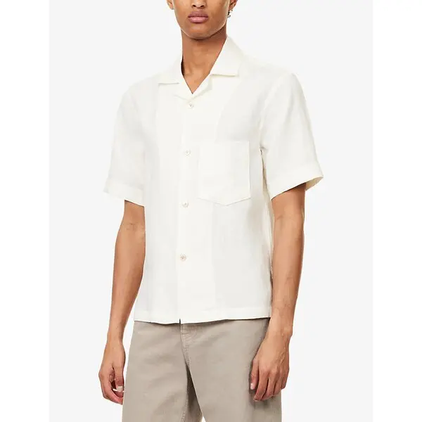 Eleventy Patch-pocket Short-sleeve Linen Shirt