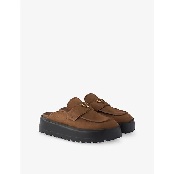 Prada Nubuck Flatform Mules - Brown