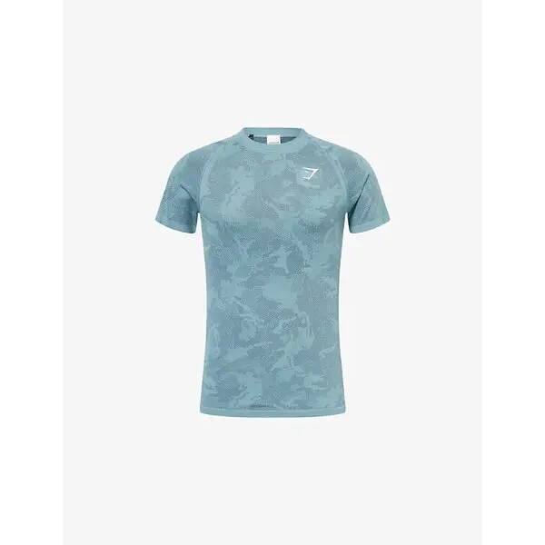GYMSHARK Geo Seamless Stretch-woven T-shirt - Storm Blue/ Stealth Blue