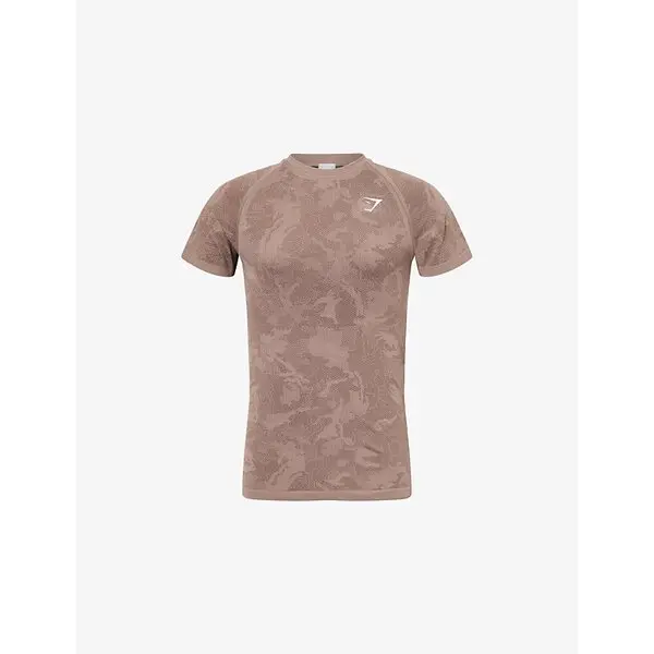 GYMSHARK Geo Seamless Stretch-woven T-shirt - Lifstyle Brwn/ Arch Brwn
