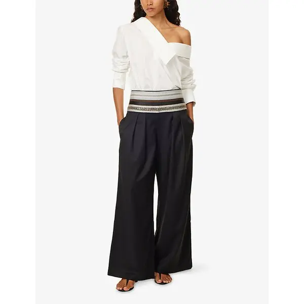 ABADIA Sadu Bead-embellished Wool-blend Trousers