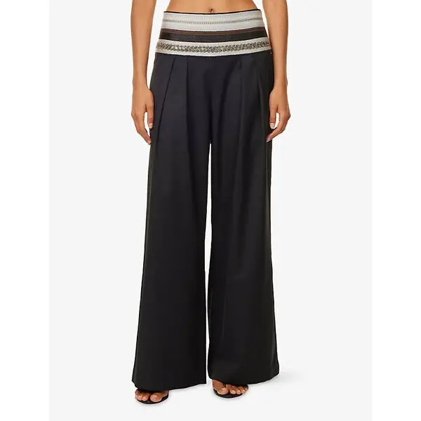 ABADIA Sadu Bead-embellished Wool-blend Trousers