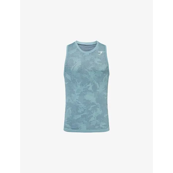 GYMSHARK Geo Seamless Stretch-woven Tank Top - Storm Blue/ Stealth Blue