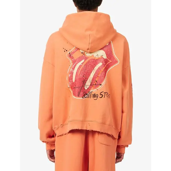 PALY HOLLYWOOD Distressed Logo-print Cotton Hoodie - Orange