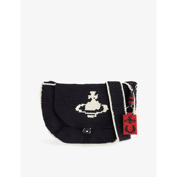 VIVIENNE WESTWOOD Lucky Halfmoon Crochet Shoulder Bag - Black/cream Orb