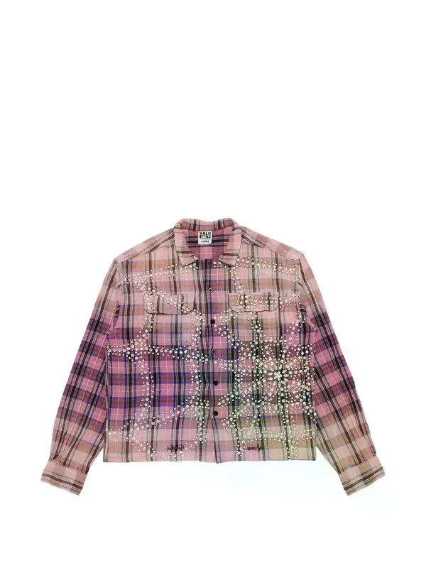 VALE FOREVER Piggy Bank Crystal-embellished Plaid-pattern Shirt