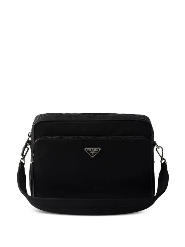 Prada Logo Plaque Nylon Messenger Bag - Black