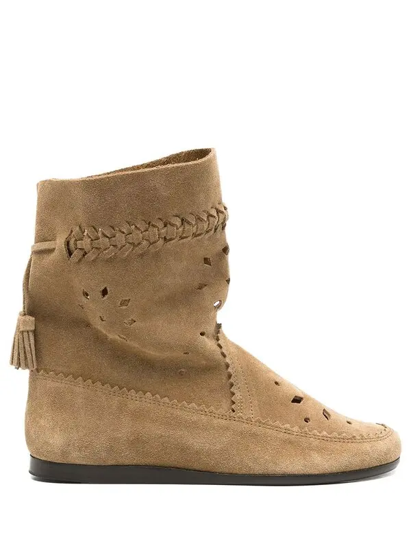 Isabel Marant Étoile Suede Low Boots With Perforated Detail And Braided Accent - Brown