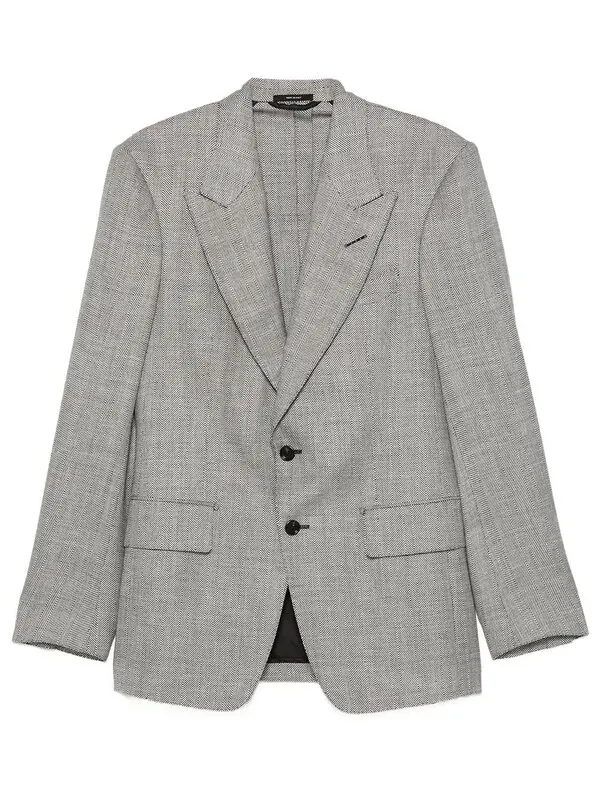 TOM FORD Herringbone-pattern Wool Blend Blazer - Black