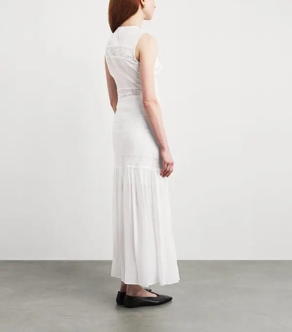 Sandro Crepon Maxi Dress With Lace Detail - Beige