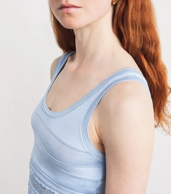 Sandro Pointelle Lace Trim Cropped Tank Top - Blue
