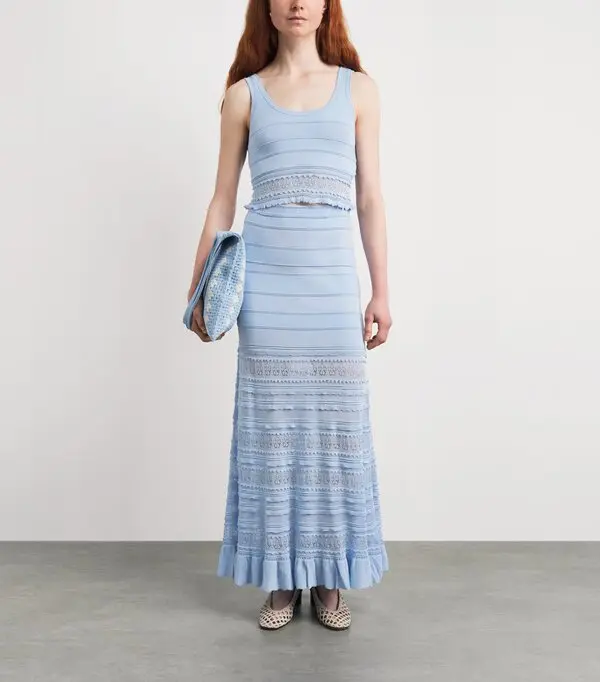 Sandro Pointelle Maxi Skirt - Blue