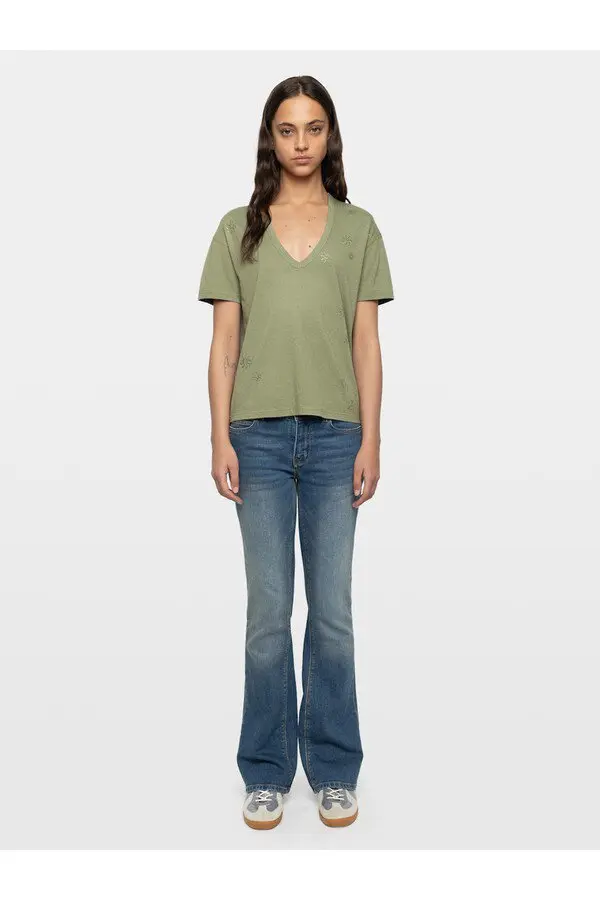 Zadig&Voltaire Marta V-neck T-shirt With Rhinestone Embellishments - Brown