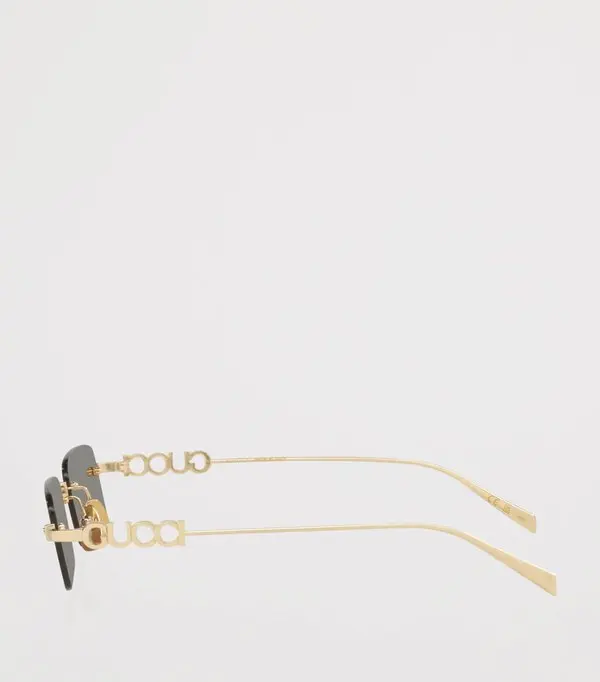 Gucci Metal Rectangular Rimless Sunglasses - Gold