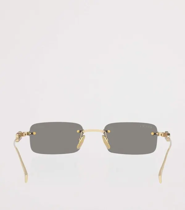 Gucci Metal Rectangular Rimless Sunglasses - Gold